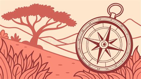 Compass With Tree In Desert Landscape Solitary Journey Vector Design