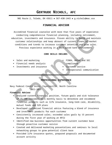 docx financial advisor resume sample military onesource · web