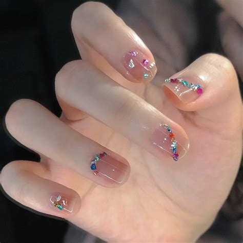 여아용 반짝이 가짜 손톱 라인석 디자인 전체 커버 인공 아크릴 손톱 짧은 핑크 인공 손톱 선물 24 개 Aliexpress