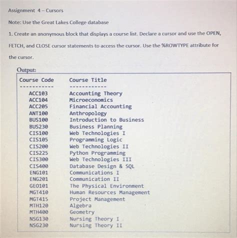 Assignment 4 Cursors Note Use The Great Lakes