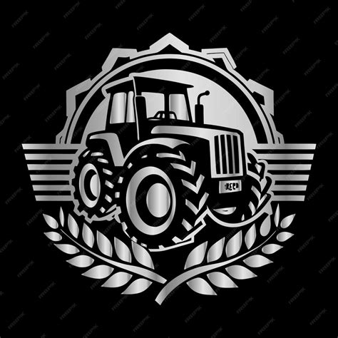 Emblema Monocromático Del Vector Del Tractor Aislado Sobre Fondo Negro