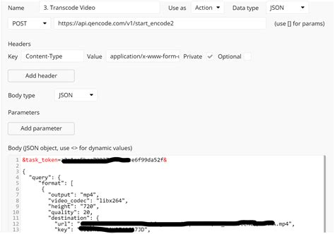 how setup this api call data urlencode qencode transcoding apis