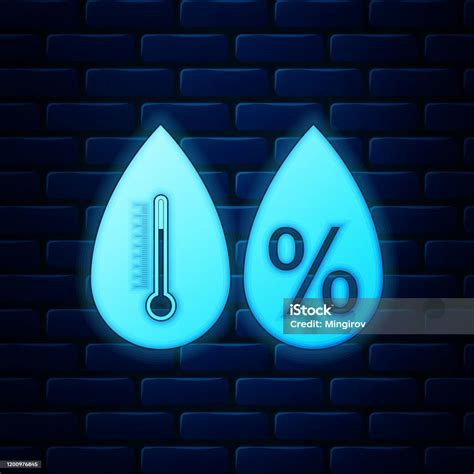 벽돌 벽 배경에 격리 빛나는 네온 습도 아이콘입니다 날씨와 기상학 온도계 기호 벡터 일러스트레이션 0명에 대한 스톡 벡터 아트 및 기타 이미지 Istock