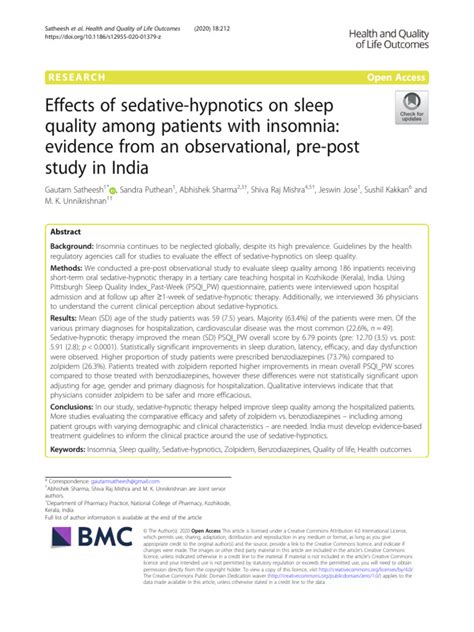 2020 Effects Of Sedative Hypnotics On Sleep Quality Among Patients With Insomnia Pdf