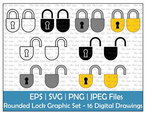 Rounded Lock Vector Clipart Outline Stamp Drawing Graphic Etsy