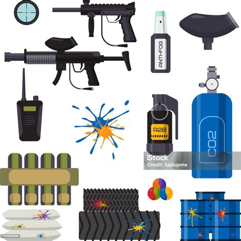 페인트 볼 클럽 아이콘 보호 유니폼 및 스포츠 게임 디자인 요소 장비 대상 벡터 일러스트 레이 션 거리표식에 대한 스톡 벡터 아트 및 기타 이미지 Istock