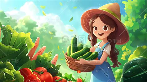 采摘ai数字艺术 夏日菜园女孩采摘蔬菜插画 Ai平面元素免费下载png格式4368像素编号70184842 千图网