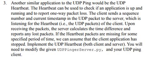 Solved Another Similar Application To The Udp Ping Would Be