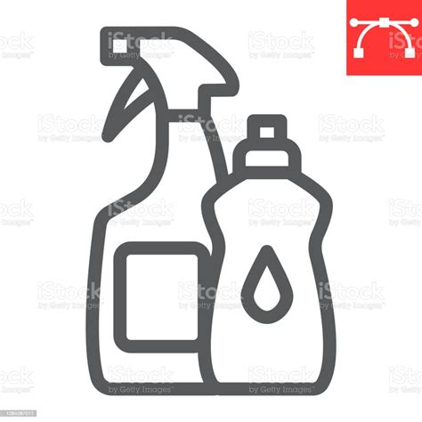 청소 제품 라인 아이콘 위생 및 화학 가정용 청소기 제품 사인 벡터 그래픽 편집 가능한 스트로크 선형 아이콘 Eps 10 가사 집안일에 대한 스톡 벡터 아트 및 기타 이미지