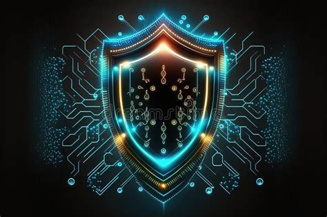 Neon Data With Security Shield Concept Of Protection Cyper Safety Ai