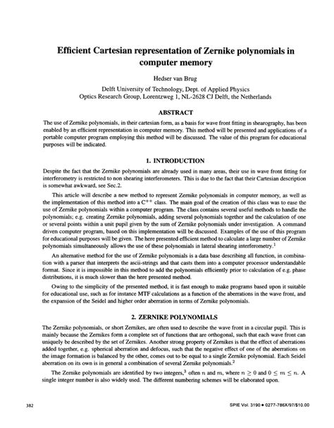 Pdf Efficient Cartesian Representation Of Zernike Polynomials In Computer Memory