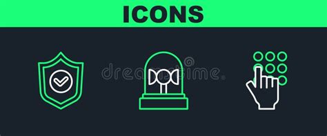 Set Line Password Protection Shield With Check Mark And Flasher Siren