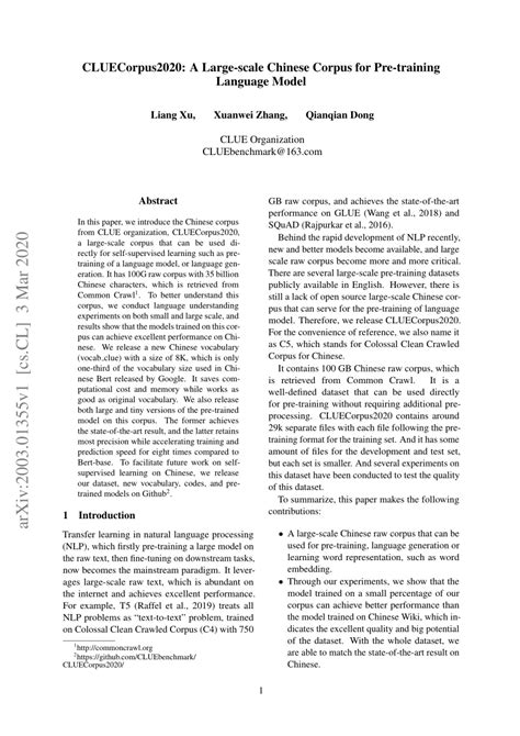 Pdf Cluecorpus2020 A Large Scale Chinese Corpus For Pre