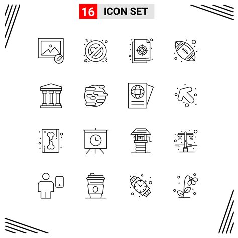 Set Of 16 Vector Outlines On Grid For Cash User Colour Sport American Editable Vector Design