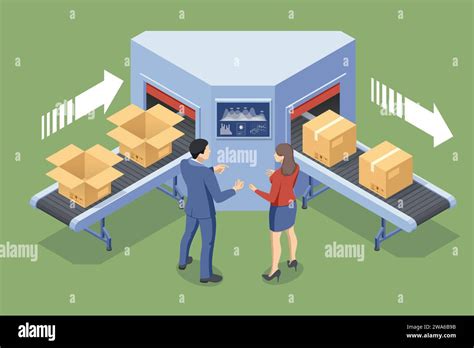 Isometric Automated Packaging And Distribution System Automated Warehouse Autonomous Robot