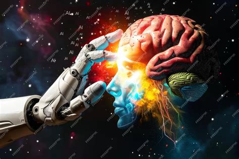 Premium Photo Robotic Hand And Human Brain Interaction Depicting