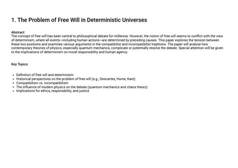 The Problem Of Free Will In Deterministic Universes Pdf