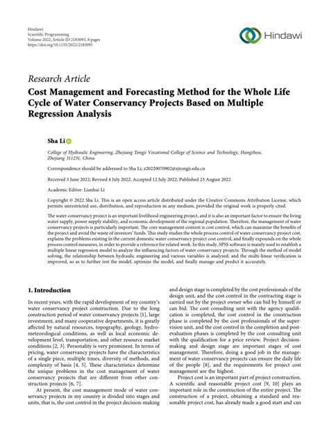 Pdf Cost Management And Forecasting Method For The Whole Life Cycle Of Water Conservancy
