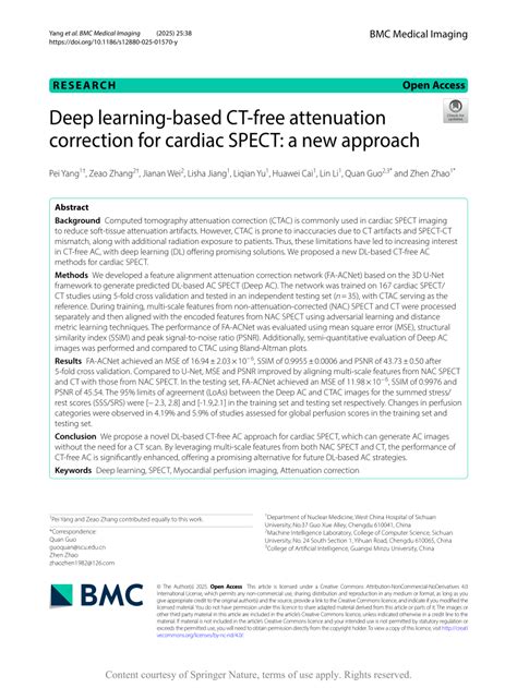 Pdf Deep Learning Based Ct Free Attenuation Correction For Cardiac