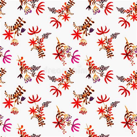 Cute Watercolor Floral Seamless Pattern Red Boho Stock Illustration