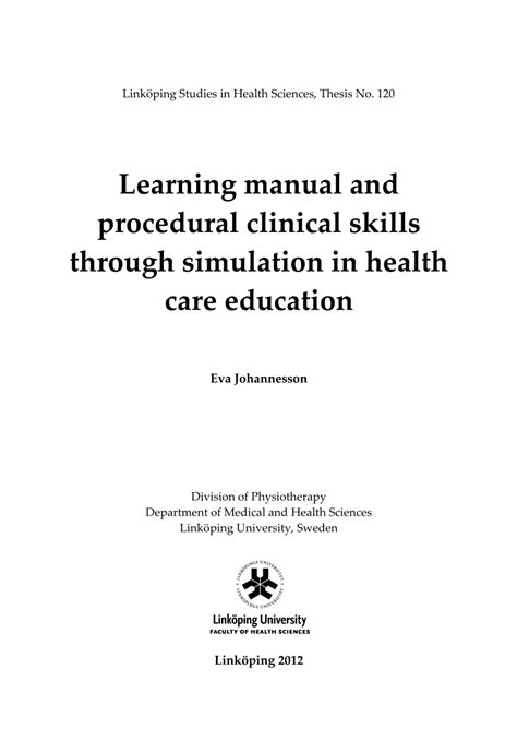 Pdf Learning Manual And Procedural Clinical Skills Through Simulation