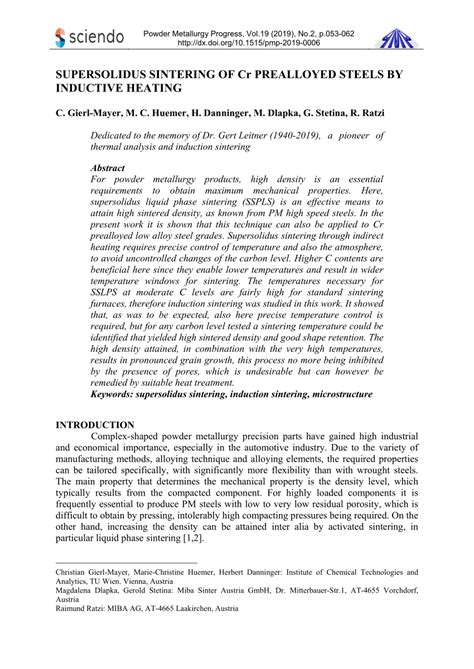 Pdf Supersolidus Sintering Of Cr Prealloyed Steels By Inductive Heating