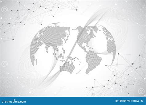 Big Data Visualization With A World Globe Abstract Vector Background With Dynamic Waves Stock