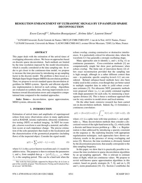 Pdf Resolution Enhancement Of Ultrasonic Signals By Up Sampled Sparse