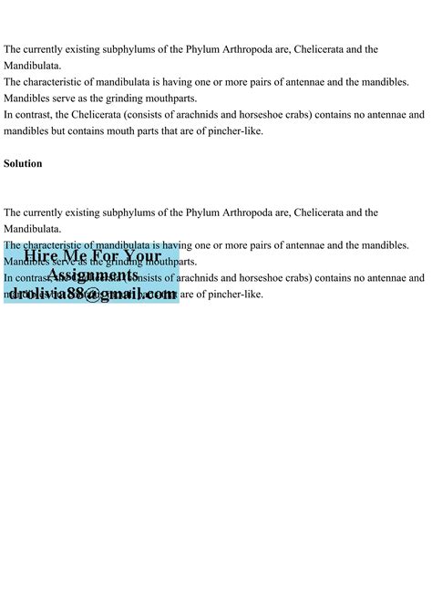 The Currently Existing Subphylums Of The Phylum Arthropoda Are Ch Pdf