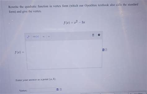 Solved Rewrite The Quadratic Function In Vertex Form Which