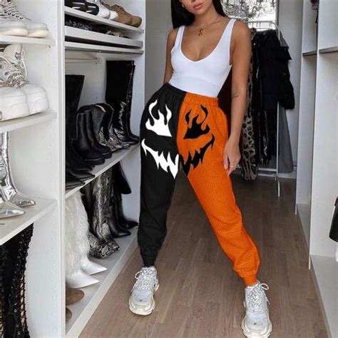 Halloween Print Loose Fitness Track Pants Photo Color S Track