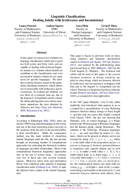 Pdf Linguistic Classification Dealing Jointly With Irrelevance And