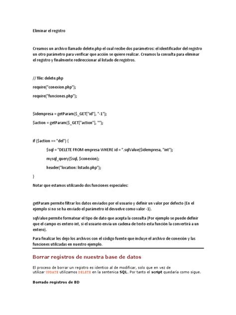 eliminar el registro php pdf sql tabla base de datos