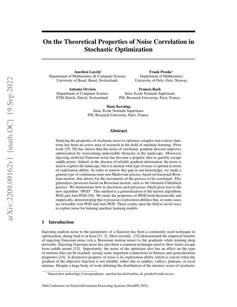 Pdf On The Theoretical Properties Of Noise Correlation In Stochastic Optimization