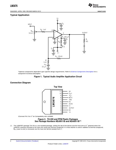 Lm3876 Datasheet Amplifier Equivalent Texas Instruments