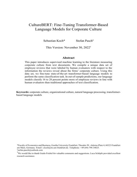 Culturebert Fine Tuning Language Models For Corporate Culture
