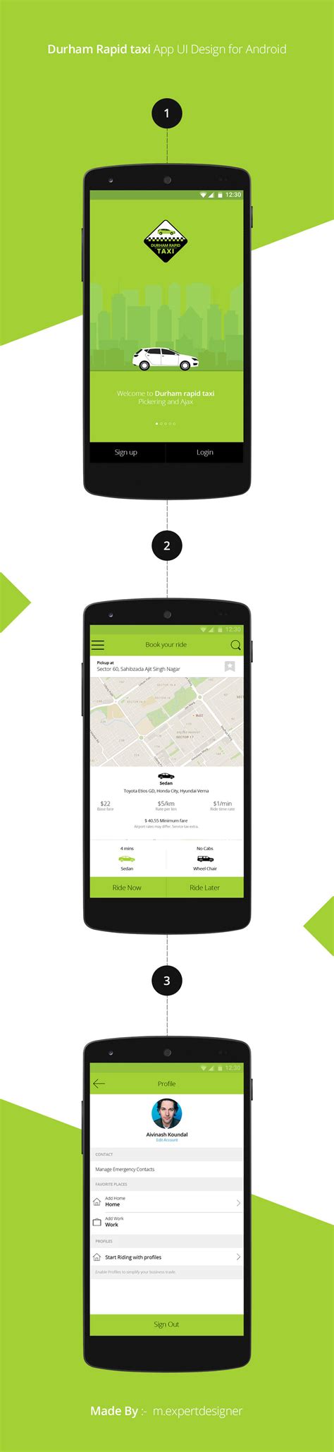 taxi app ui design for android app on behance