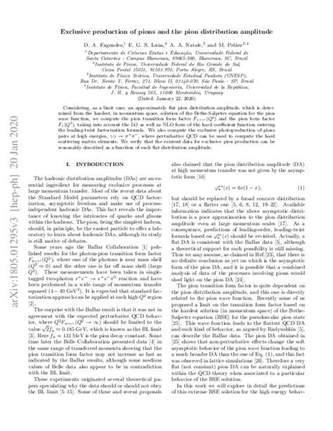 Pdf Exclusive Production Of Pions And The Pion Distribution Amplitude