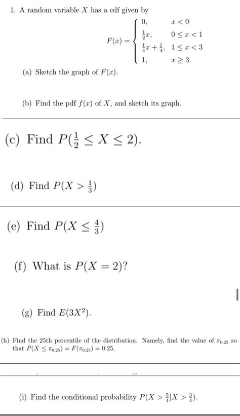 Solved 1 A Random Variable X Has A Cdf Given By 0