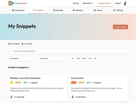 Overview Of Your Snippet Library Code Snippets