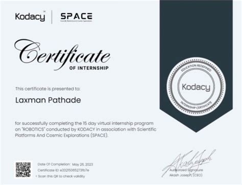Laxman Pathade On Linkedin Robotics Internship Kodcy Space