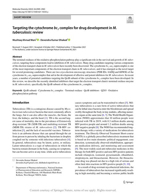 Targeting The Cytochrome Bc1 Complex For Drug Development In M