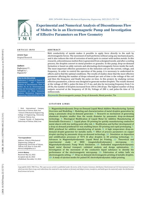 Pdf Experimental And Numerical Analysis Of Discontinuous Flow Of Molten Sn In An