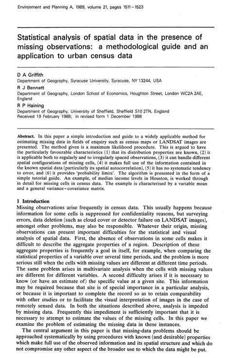 Pdf Statistical Analysis Of Spatial Data In The Presence Of Missing Observations A