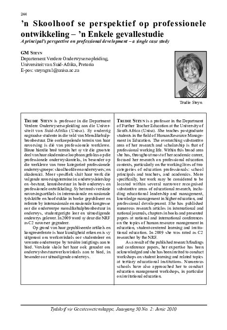 Pdf N Skoolhoof Se Perspektief Op Professionele Ontwikkeling N