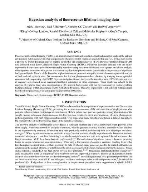 Pdf Bayesian Analysis Of Fluorescence Lifetime Imaging Data