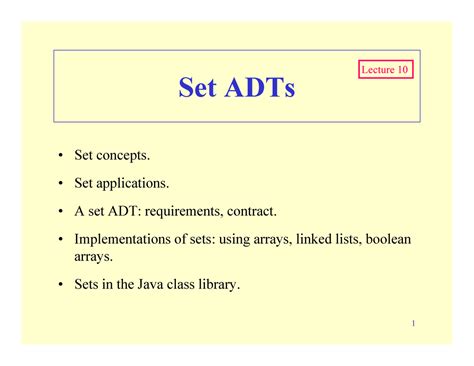 Lecture 10 Sets Data Structure And Algorithms Sets Set Adts • Set Concepts • Set