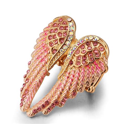 Kebaner Women Jewelry Angel Wings Stretch Rings Biker Pink Gold