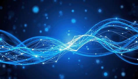 Futuristic Blue Wave With Glowing Particles And Interconnected Lines Representing Quantum