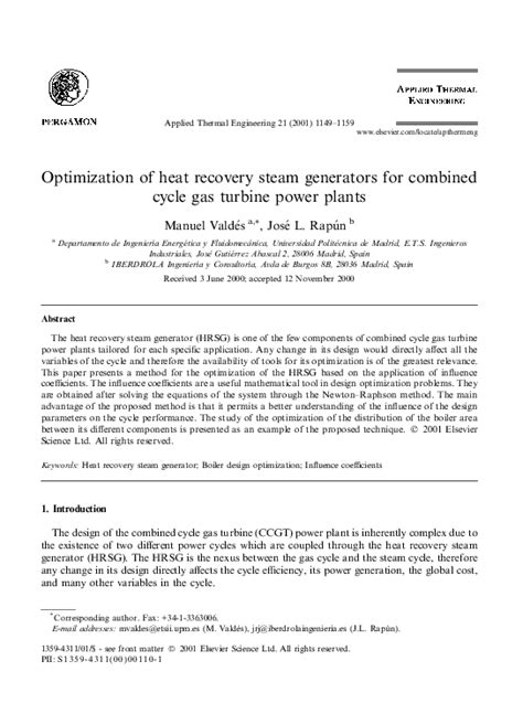 Pdf Optimization Of Heat Recovery Steam Generators For Combined Cycle Gas Turbine Power Plants